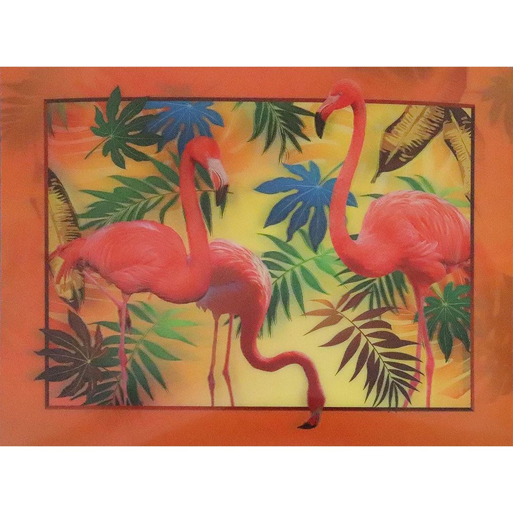 3 Flamingos - Art Deco with Leaves - 3D Lenticular Poster - 12x16 Prin ...