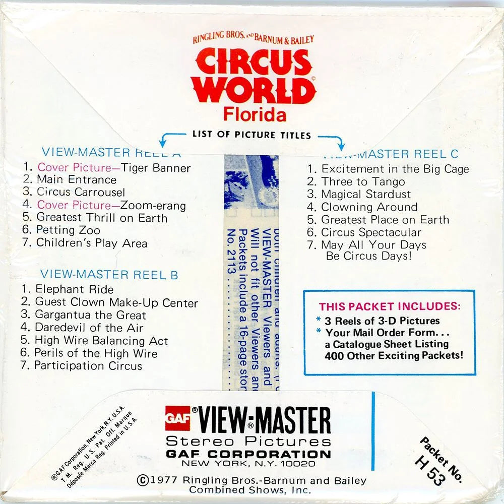 Circus World - View-Master 3 Reel Packet - 1970s Views - Vintage - (PK ...