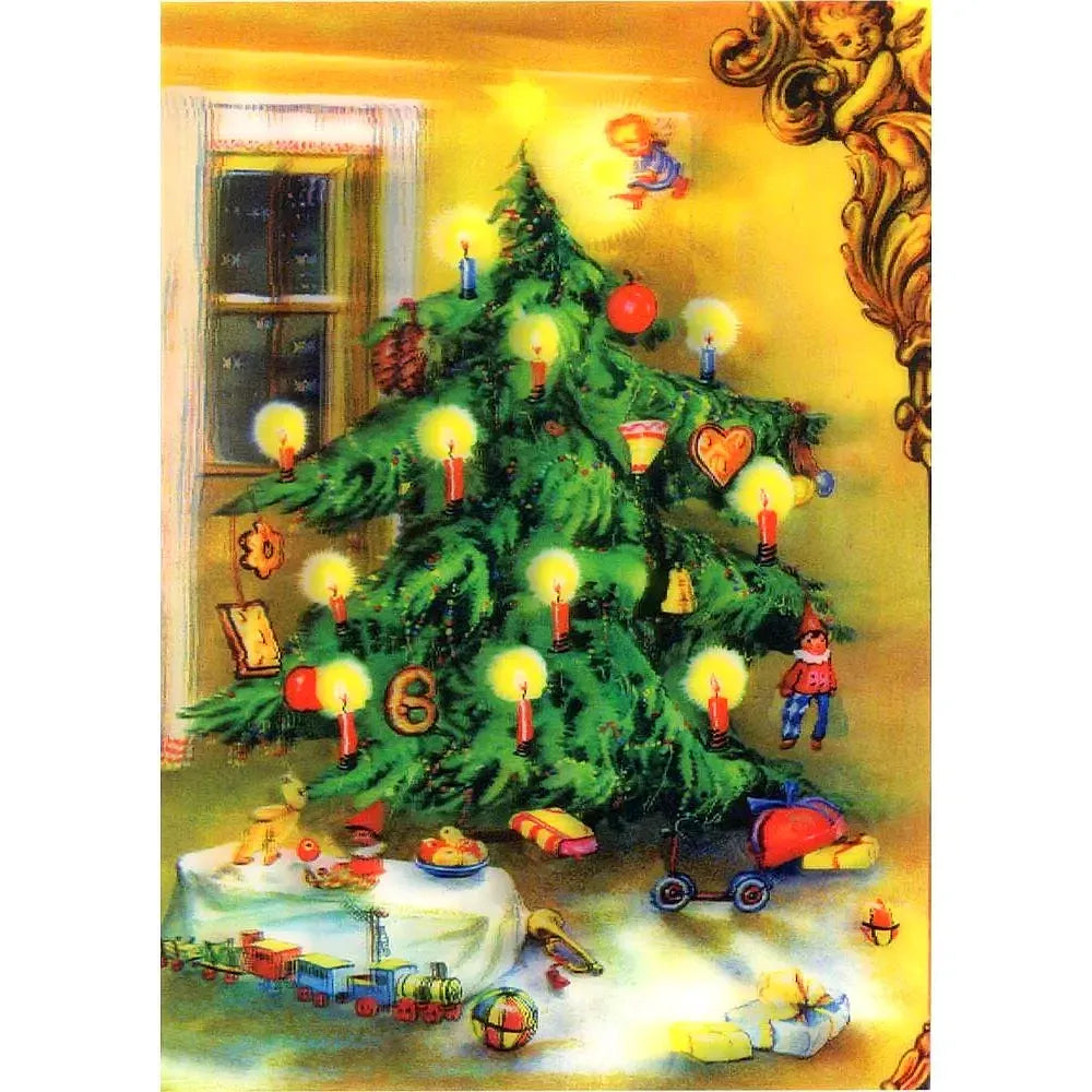 Jesus Nativity & Christmas Tree - 2 3D Postcard Lenticular Greeting Ca ...
