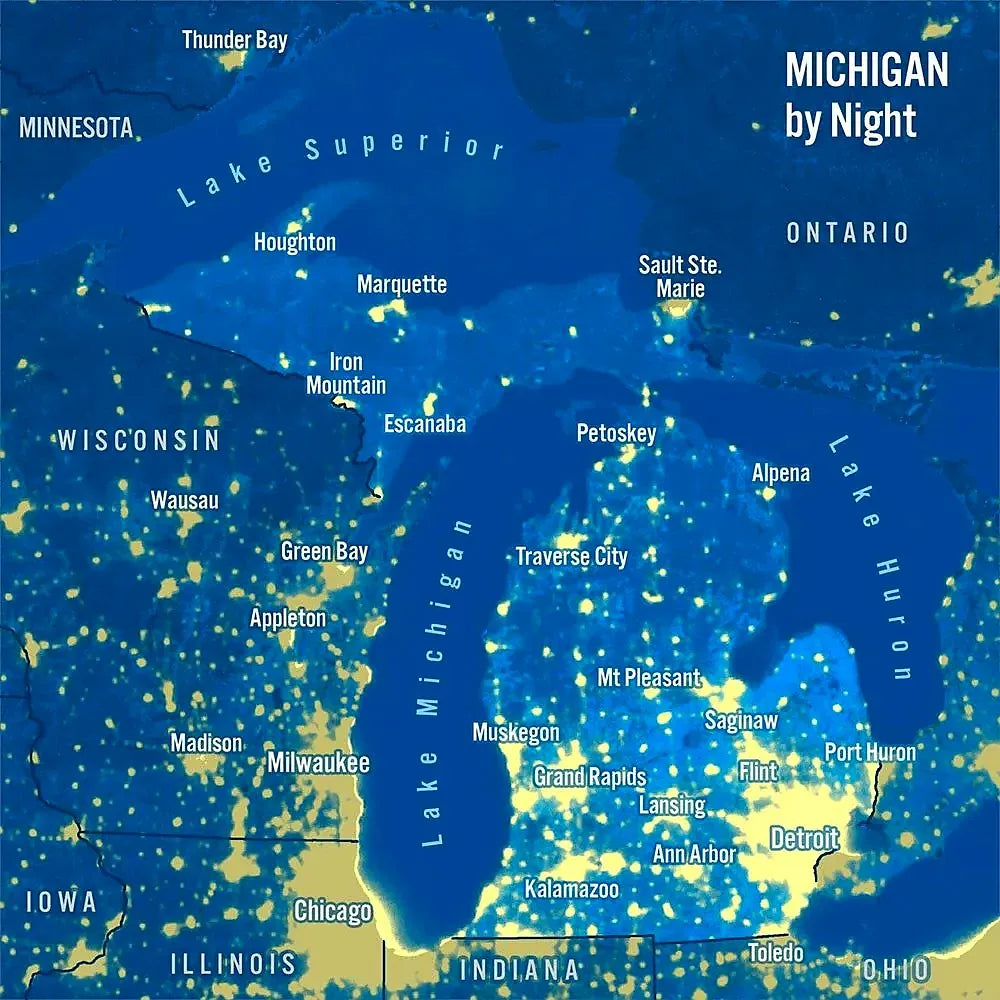 Michigan Map by Day and Night - 3D Action Lenticular Postcard Greeting ...